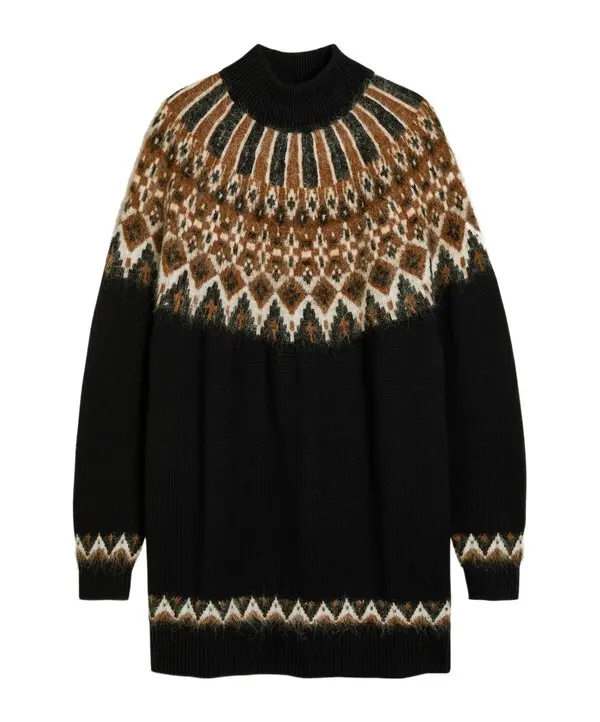 Staud Liza Fair Isle Pattern Wool-blend Jumper Dress
