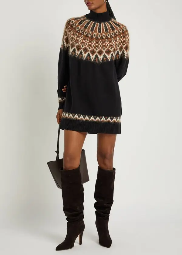 Staud Liza Fair Isle Pattern Wool-blend Jumper Dress
