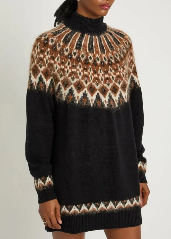 Staud Liza Fair Isle Pattern Wool-blend Jumper Dress
