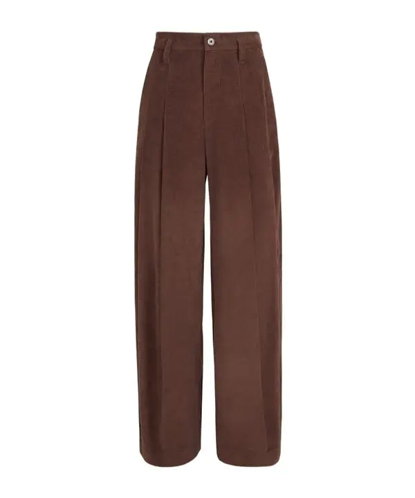 Brunello Cucinelli Stretch Cotton And Cashmere Corduroy Five-pocket Baggy Trousers With Monili - Chocolate