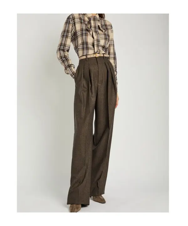 Saint Laurent Checked Tie-neck Cotton-blend Shirt