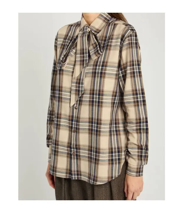 Saint Laurent Checked Tie-neck Cotton-blend Shirt