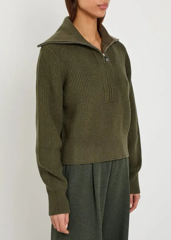 Varley Maura Ribbed Half-zip Knit Sweatshirt