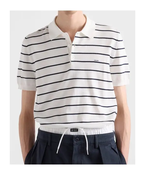 Prada Short-sleeved Striped Cotton Polo Shirt
