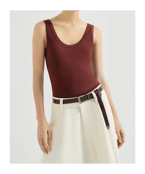 Brunello Cucinelli Ribbed Jersey Tank With Monili Detail