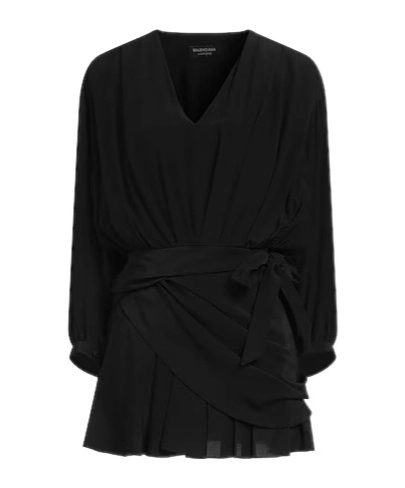 Balenciaga V-neck Long Sleeve Crepe Mini Dress