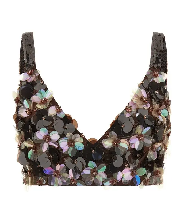 P.a.r.o.s.h Flower Embroidered Bra - Brown