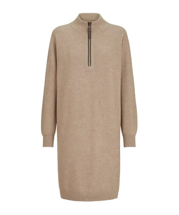 Brunello Cucinelli Virgin Wool, Cashmere And Silk Rib-knit Half-zip Dress