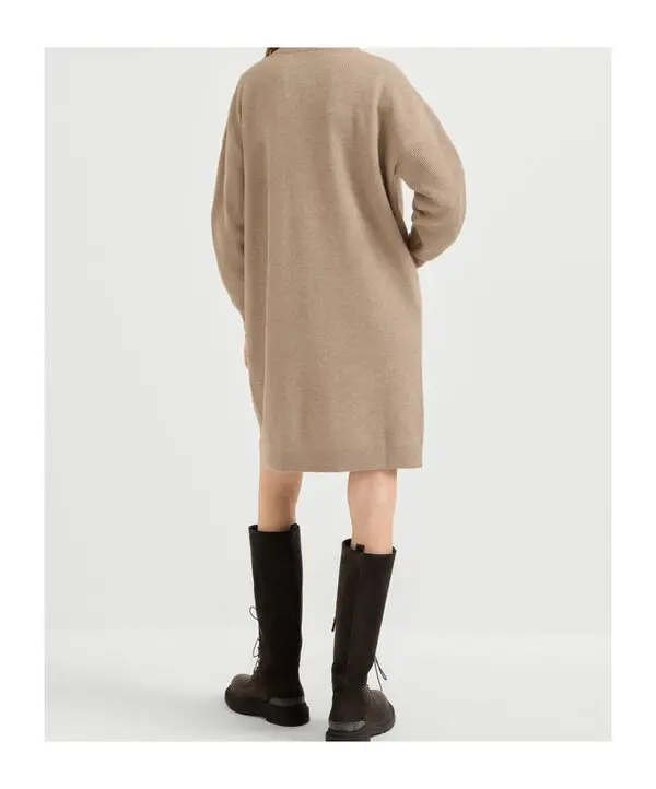 Brunello Cucinelli Virgin Wool, Cashmere And Silk Rib-knit Half-zip Dress