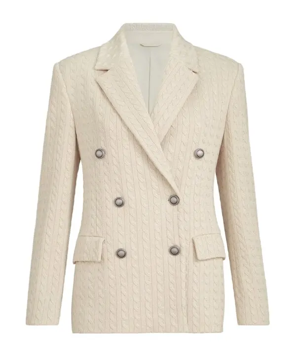 Brunello Cucinelli Sparkling Cotton And Viscose English-rib-knit Blazer With Monili - Cream