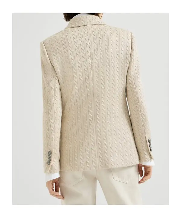 Brunello Cucinelli Sparkling Cotton And Viscose English-rib-knit Blazer With Monili - Cream
