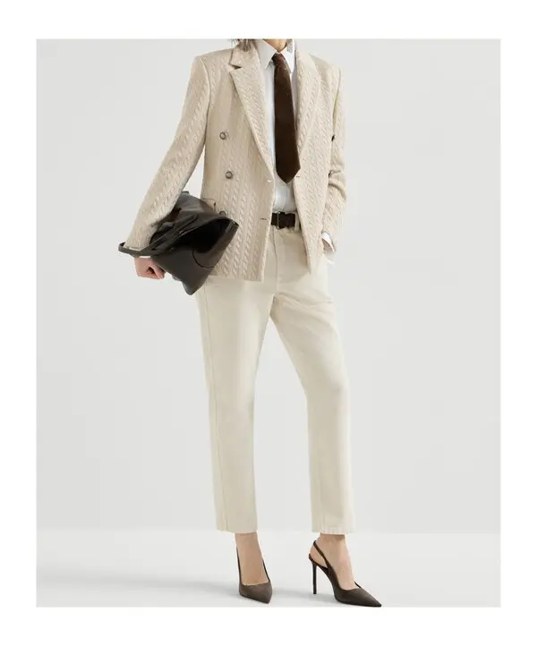 Brunello Cucinelli Sparkling Cotton And Viscose English-rib-knit Blazer With Monili - Cream