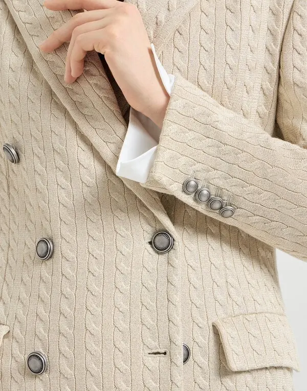 Brunello Cucinelli Sparkling Cotton And Viscose English-rib-knit Blazer With Monili - Cream