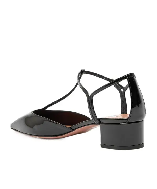 AQUAZZURA Patent Leather Pumps With Square Toe And Adjustable Ankle Strap