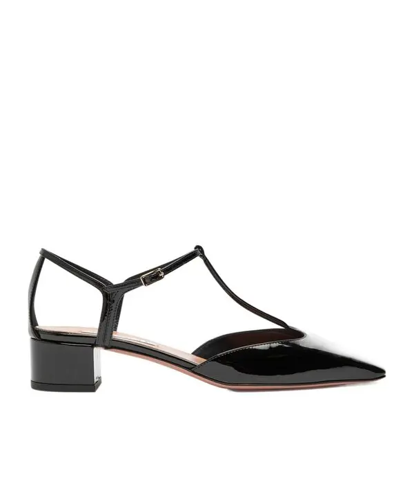 AQUAZZURA Patent Leather Pumps With Square Toe And Adjustable Ankle Strap