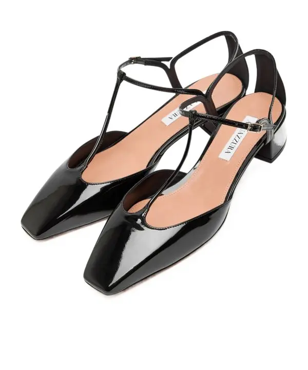 AQUAZZURA Patent Leather Pumps With Square Toe And Adjustable Ankle Strap