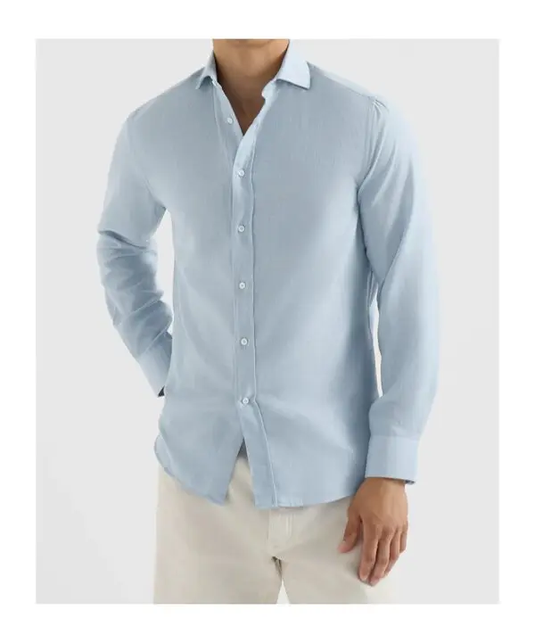 Brunello Cucinelli Cotton And Cashmere Denim-effect Diagonal Shirt With Spread Collar