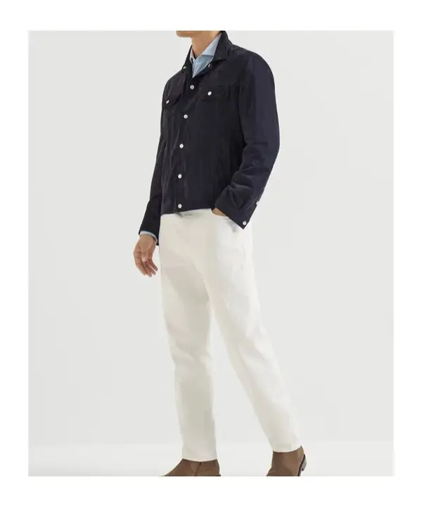 Brunello Cucinelli Cotton And Cashmere Denim-effect Diagonal Shirt With Spread Collar
