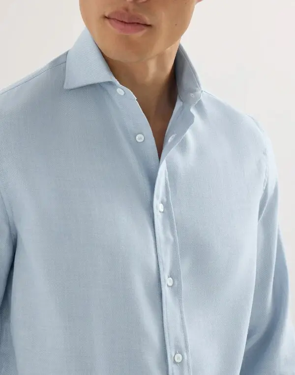 Brunello Cucinelli Cotton And Cashmere Denim-effect Diagonal Shirt With Spread Collar