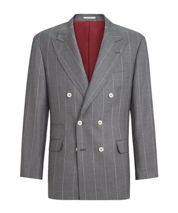 Brunello Cucinelli Virgin Wool Chalk Stripe One-and-a-half Breasted Tailor Blazer