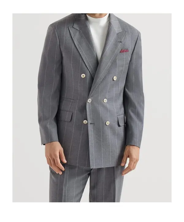 Brunello Cucinelli Virgin Wool Chalk Stripe One-and-a-half Breasted Tailor Blazer