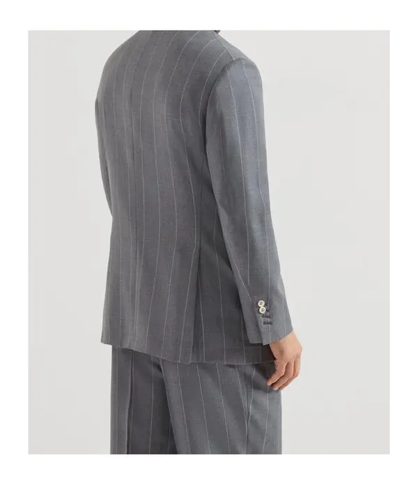 Brunello Cucinelli Virgin Wool Chalk Stripe One-and-a-half Breasted Tailor Blazer