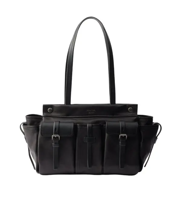 Prada Route Large Leather Tote Bag - Black