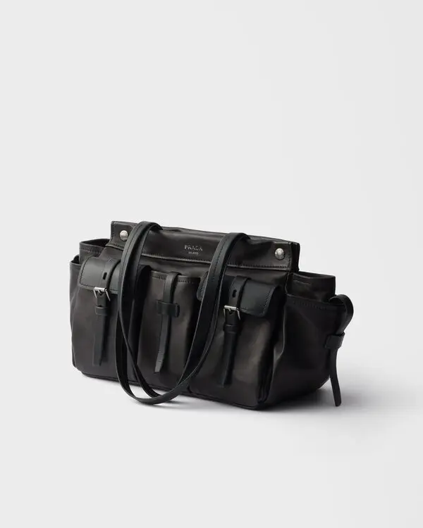Prada Route Large Leather Tote Bag - Black