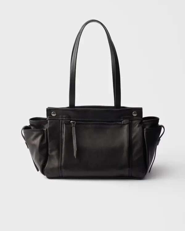 Prada Route Large Leather Tote Bag - Black