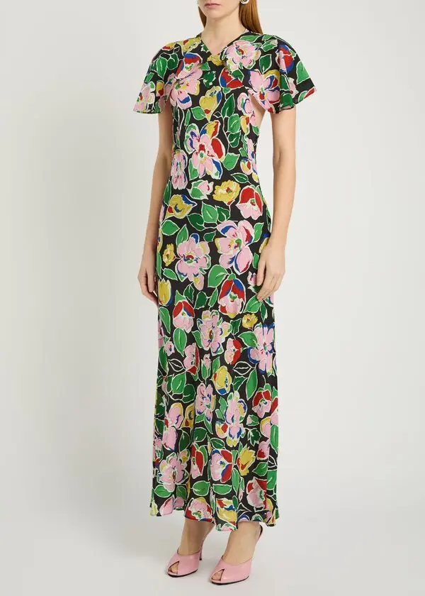 Rixo Aryella Floral Silk Midi Dress