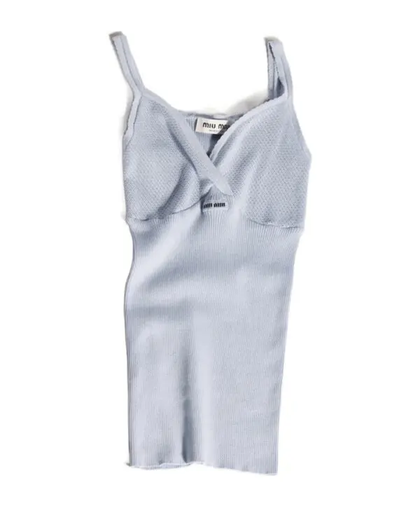 Miu Miu Cotton Knit Logo Design Sleeveless Pullover Top - White