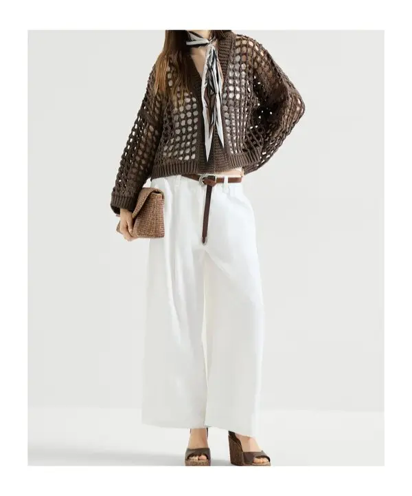 Brunello Cucinelli Jute And Cotton Net Cardigan - Brown