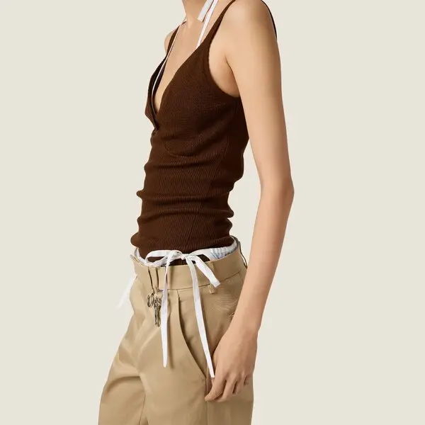Miu Miu Cotton Knit V-neck Top