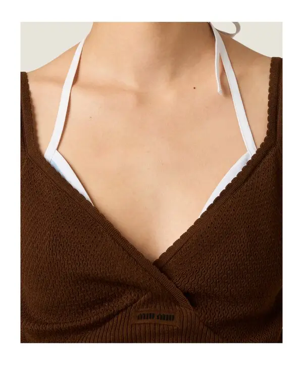 Miu Miu Cotton Knit V-neck Top