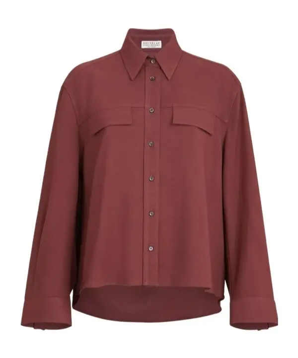 Brunello Cucinelli Virgin-wool Fluid Twill Cropped Shirt - Wine