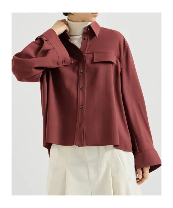 Brunello Cucinelli Virgin-wool Fluid Twill Cropped Shirt