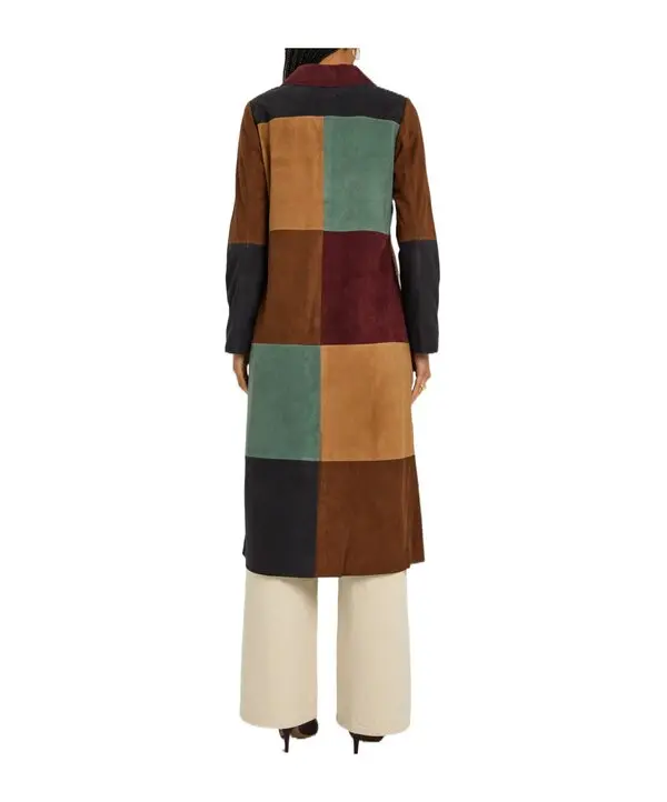 Rixo Patchwork Suede Coat - Brown