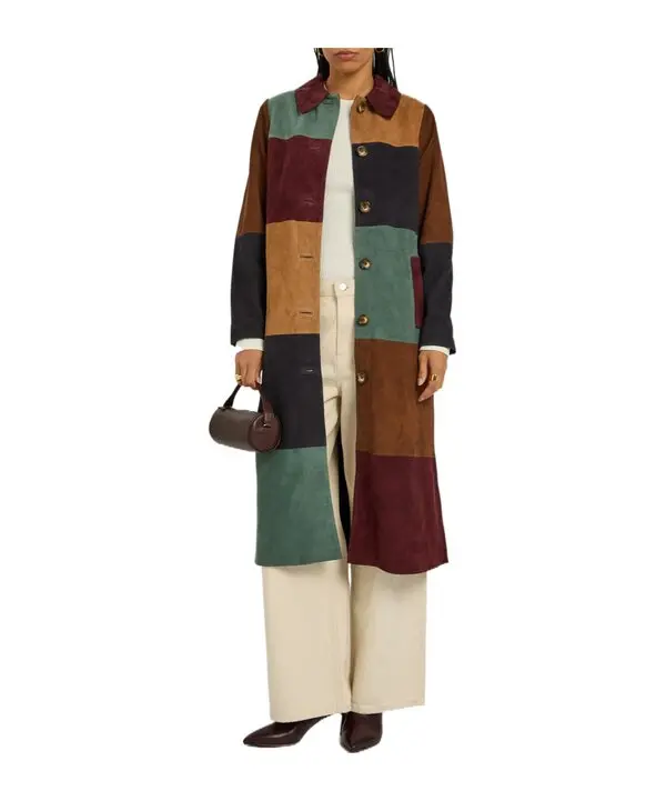 Rixo Patchwork Suede Coat - Brown