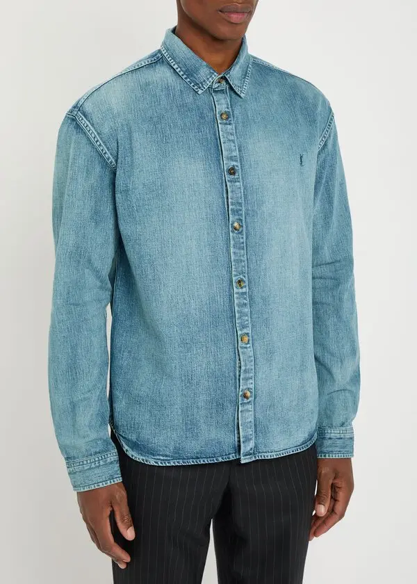 Saint Laurent Logo-embroidered Denim Shirt