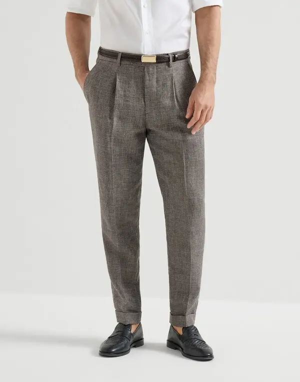 Brunello Cucinelli Houndstooth Pleated Trousers