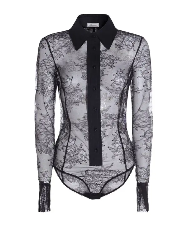 Blumarine Sheer Lace-panelled Shirt Bodysuit