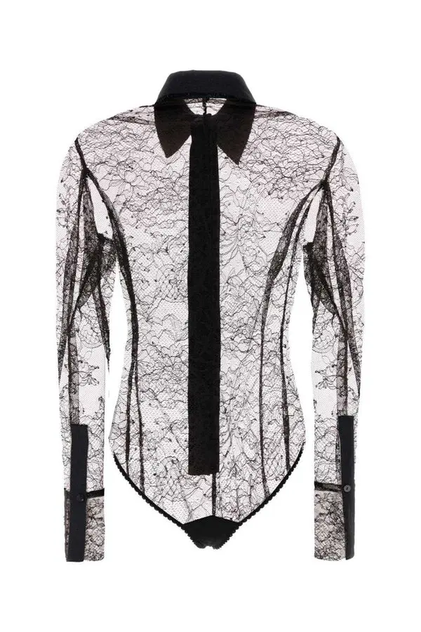 Blumarine Sheer Lace-panelled Shirt Bodysuit