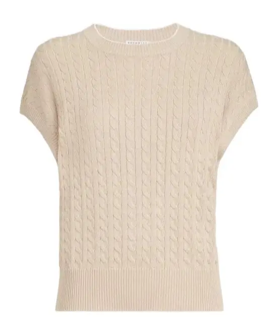 Brunello Cucinelli Sparkling Cotton Cable-knit Sweater - Sand Yellow