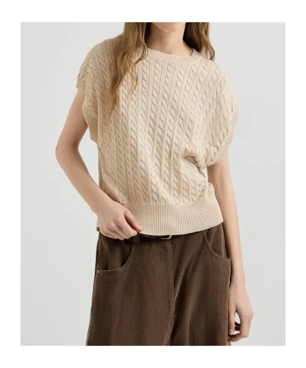 Brunello Cucinelli Sparkling Cotton Cable-knit Sweater - Sand Yellow
