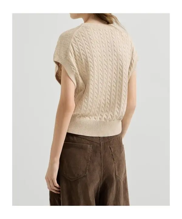 Brunello Cucinelli Sparkling Cotton Cable-knit Sweater - Sand Yellow