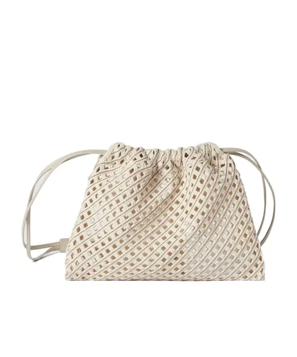 Brunello Cucinelli Small Bucket Bag In Cotton Net - Ivory