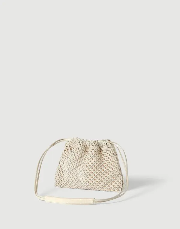Brunello Cucinelli Small Bucket Bag In Cotton Net - Ivory