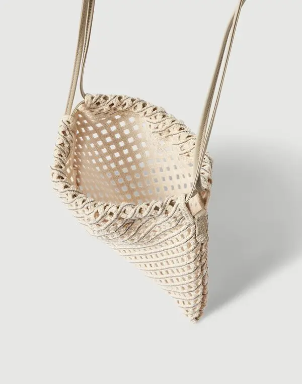 Brunello Cucinelli Small Bucket Bag In Cotton Net - Ivory