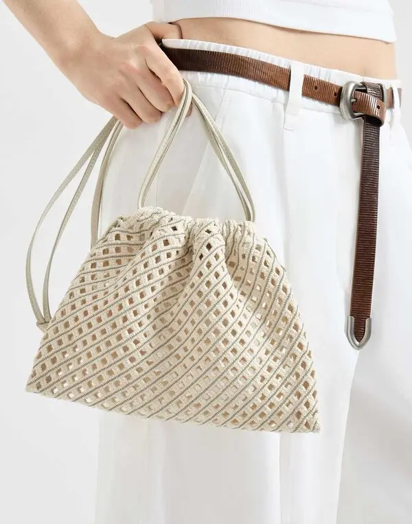 Brunello Cucinelli Small Bucket Bag In Cotton Net - Ivory