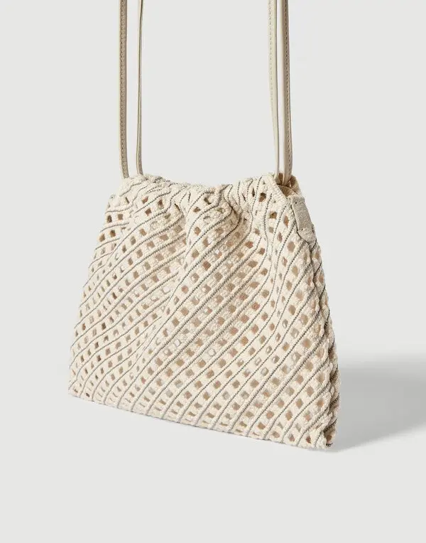 Brunello Cucinelli Small Bucket Bag In Cotton Net - Ivory